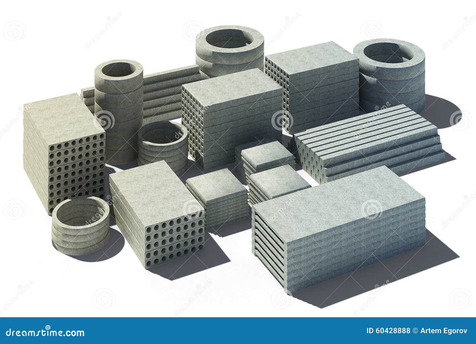 3d Illustration of Pile of Concrete Items Stock Photo - Image of brick ...