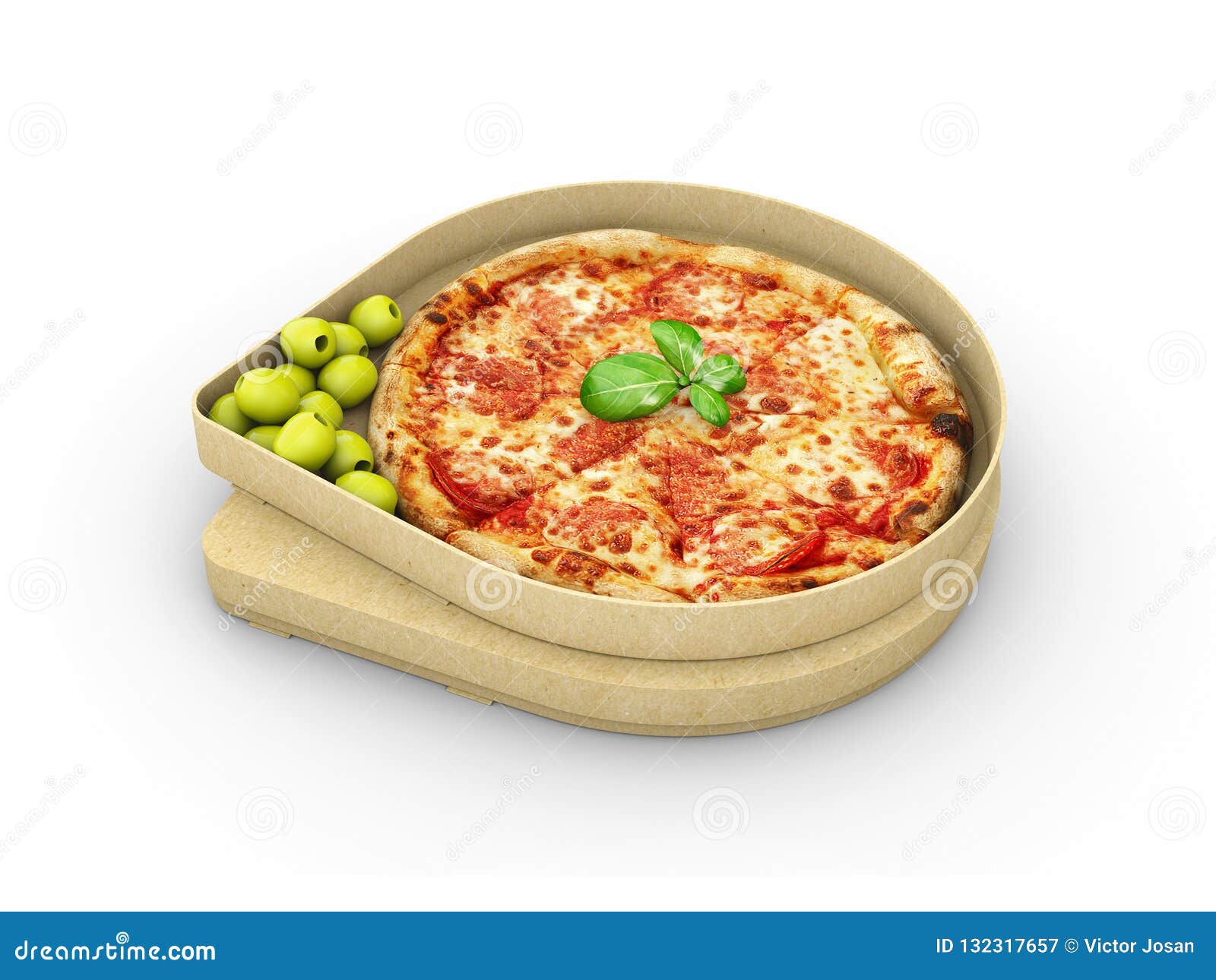 3d Illustration of Pizza in a Cardboard Box Against a White Background ...