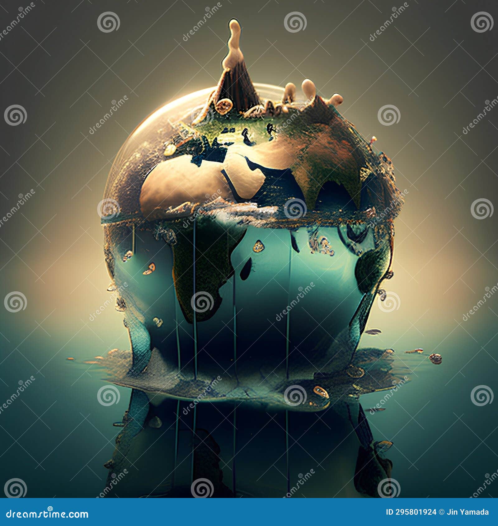 3d Illustration of Planet Earth with Water Drop and Crown Over it Stock ...