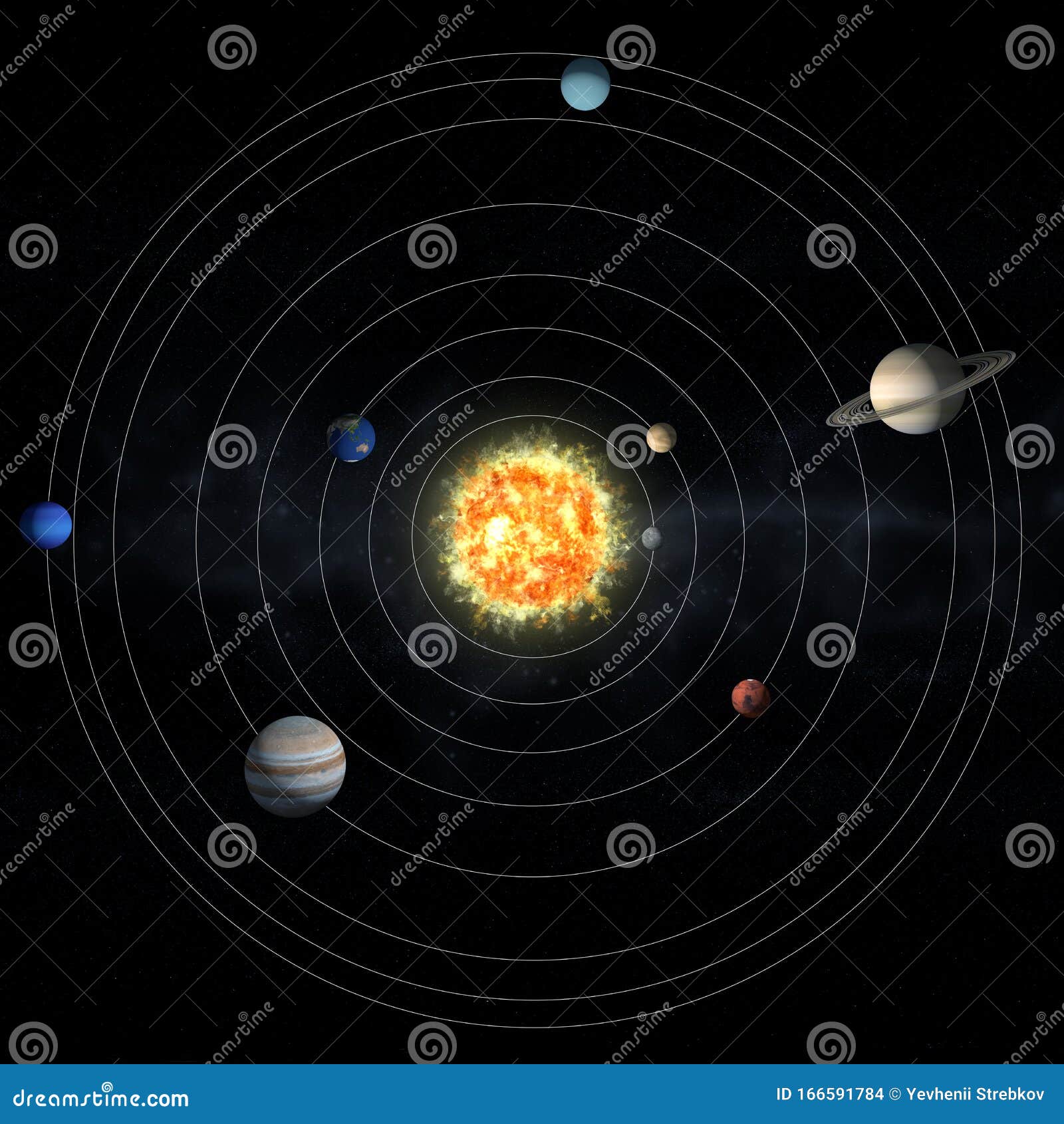 3D Illustration of the Planet of the Solar System in a Row from the Sun ...