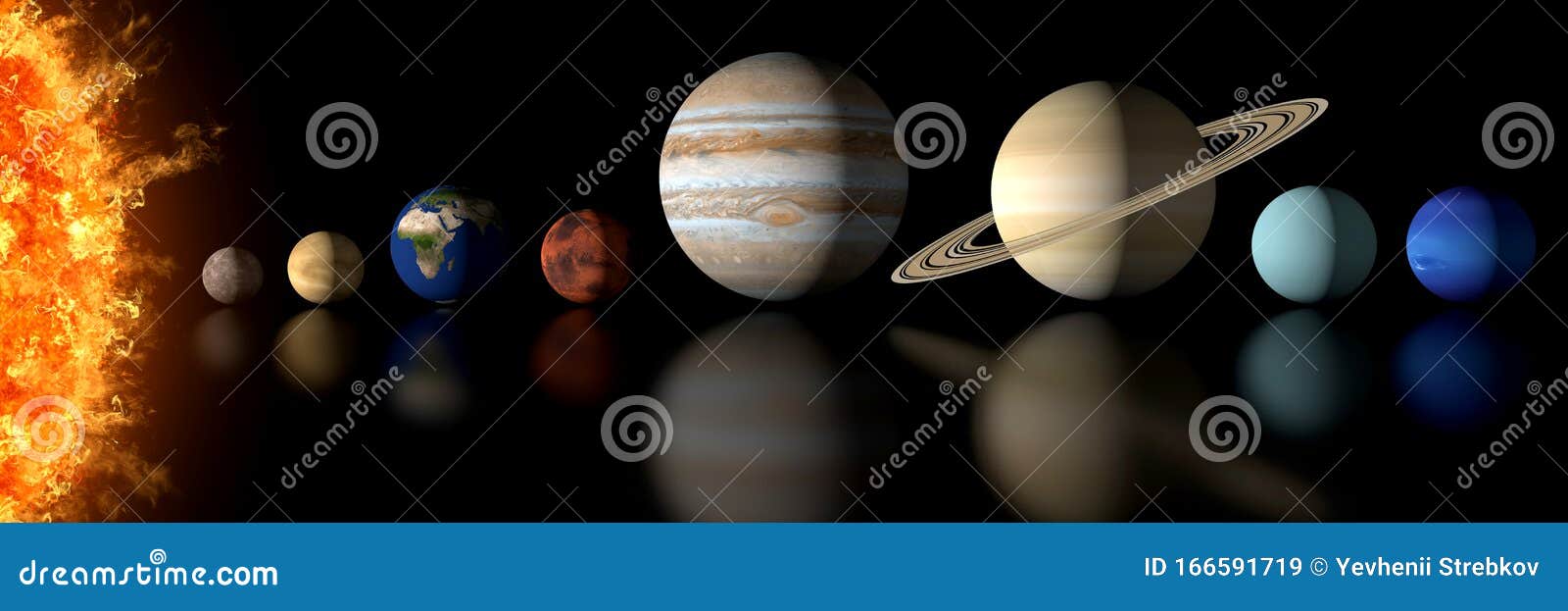 3D Illustration of the Planet of the Solar System in a Row from the Sun ...