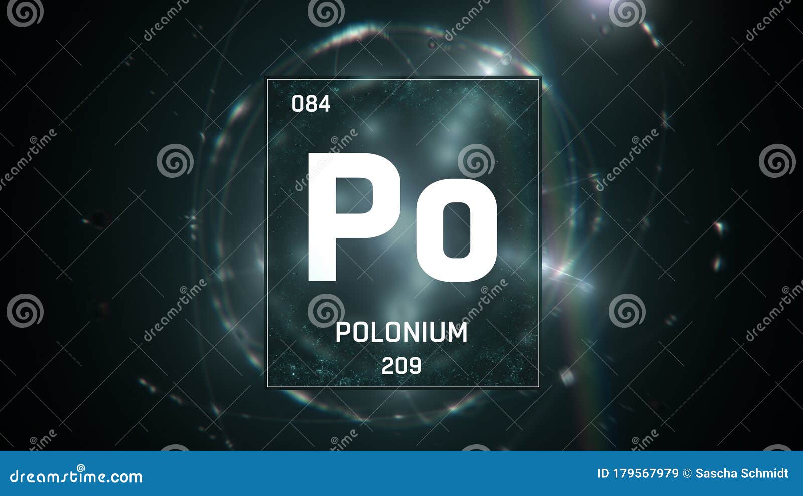 Polonium As Element 84 of the Periodic Table 3D Illustration on Green ...