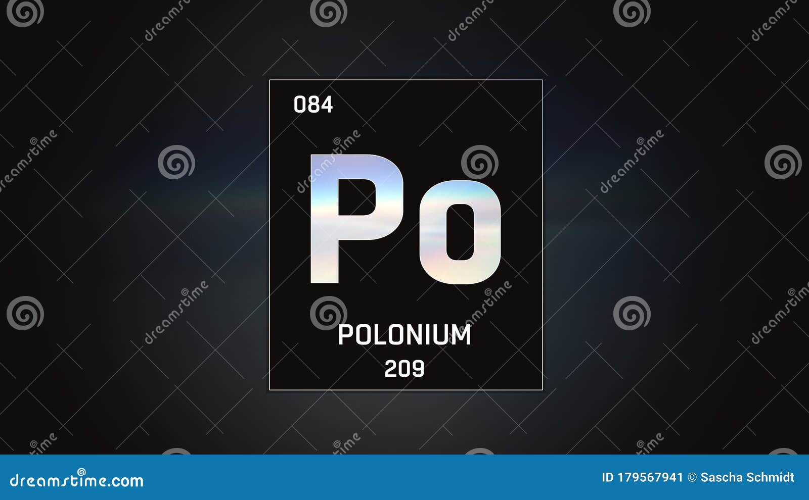 Polonium As Element 84 of the Periodic Table 3D Illustration on Grey ...