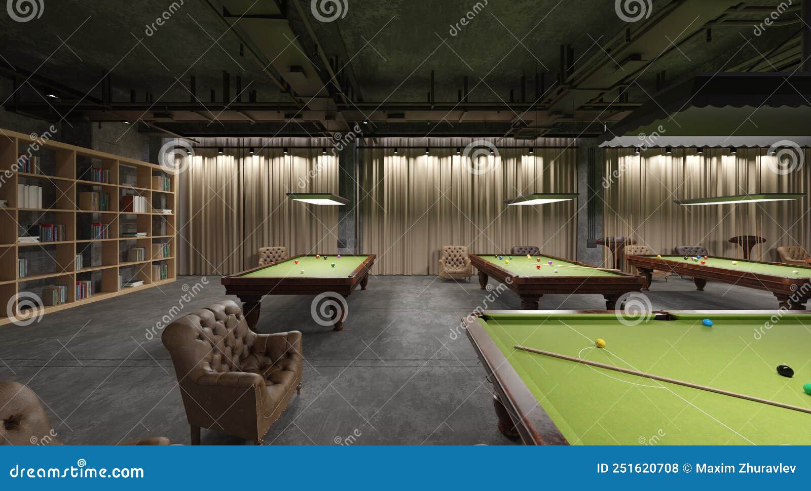 Pool Room Interior 3d Illustration Stock Illustration - Illustration of ...
