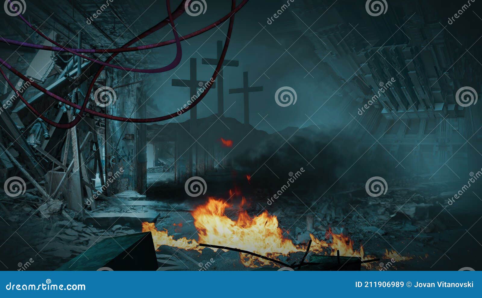 Post apocalyptic scene stock illustration. Illustration of apocalyptic ...