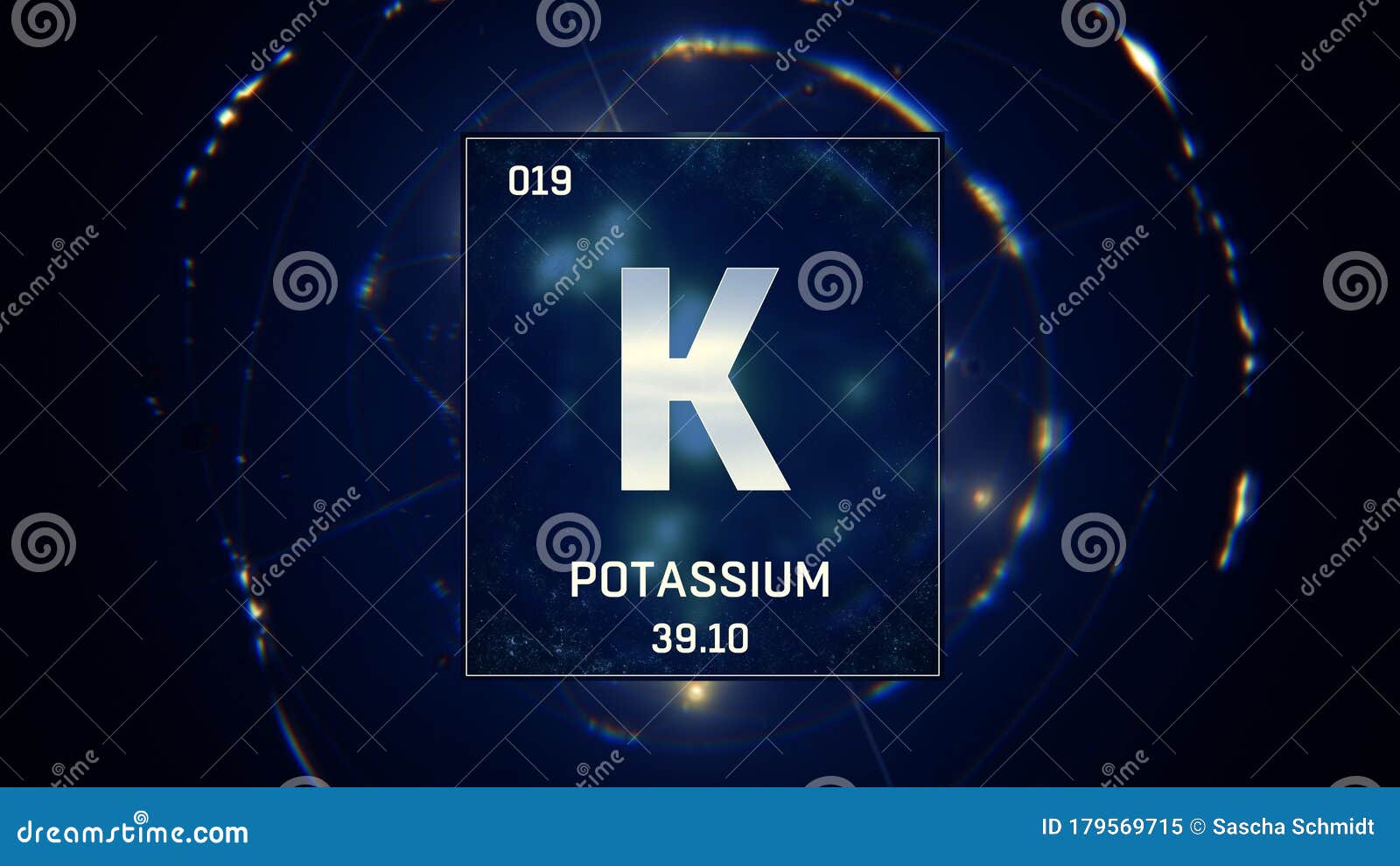 Potassium As Element 19 of the Periodic Table 3D Illustration on Blue ...