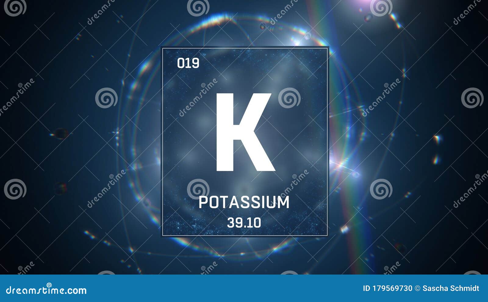 Potassium As Element 19 of the Periodic Table 3D Illustration on Blue ...