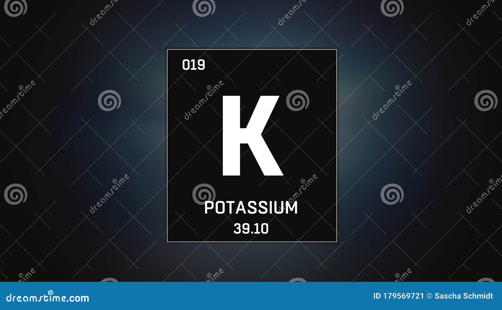 Potassium As Element 19 of the Periodic Table 3D Illustration on Grey ...