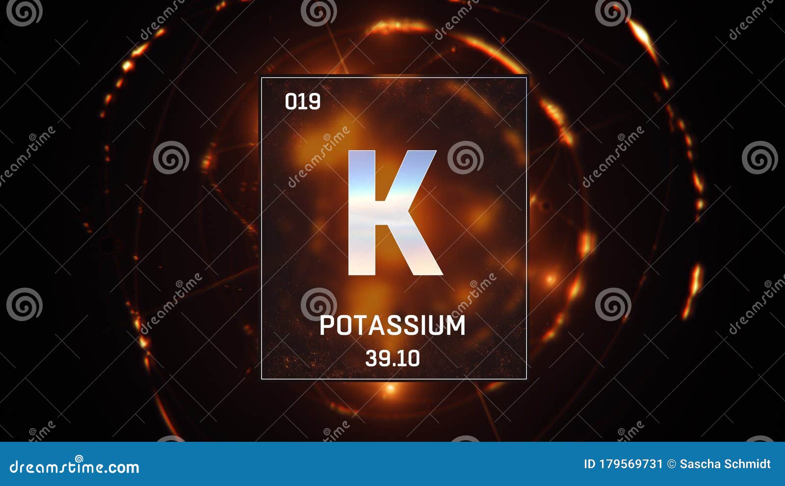 Potassium As Element 19 of the Periodic Table 3D Illustration on Orange ...