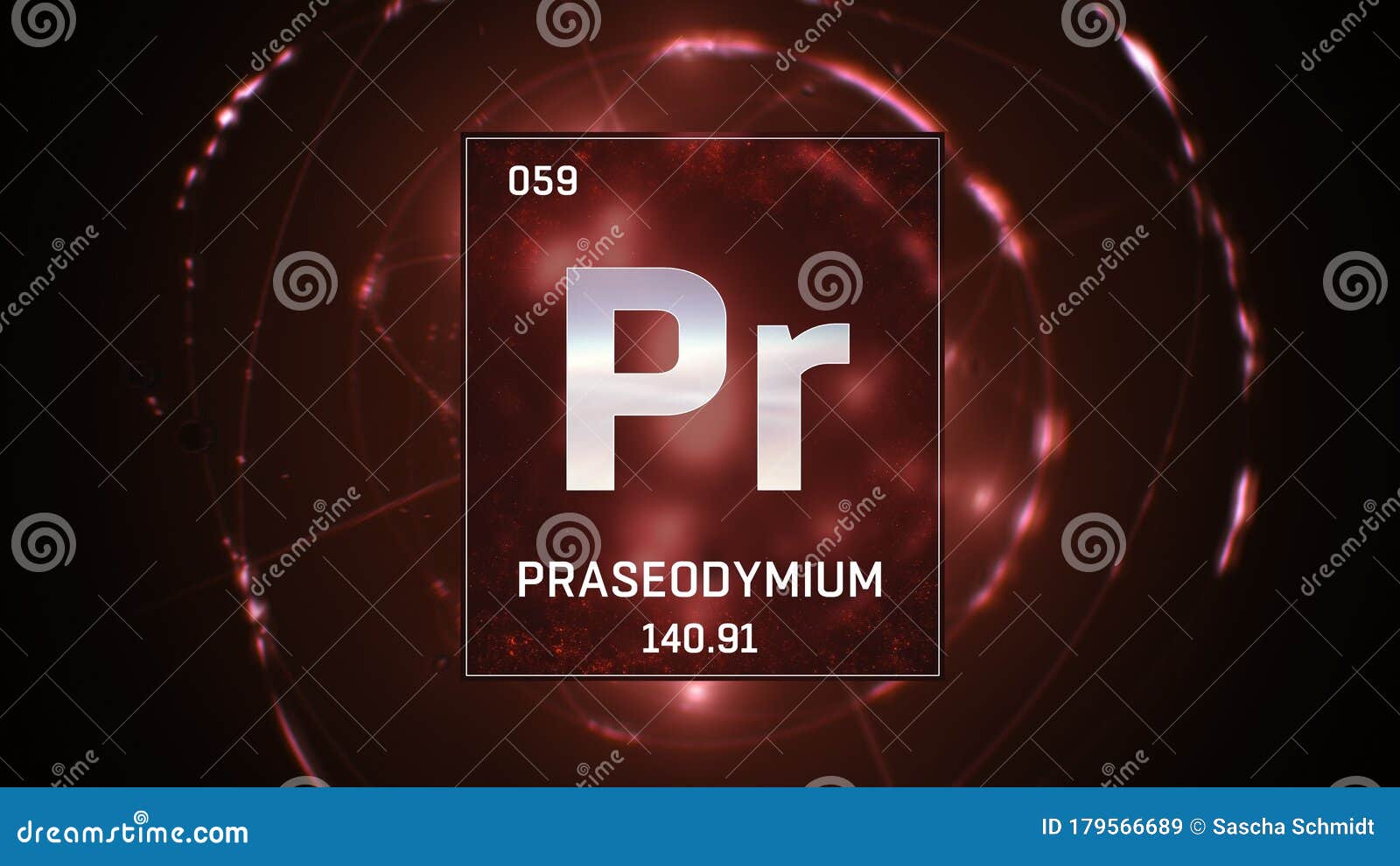 Praseodymium As Element 59 of the Periodic Table 3D Illustration on Red ...