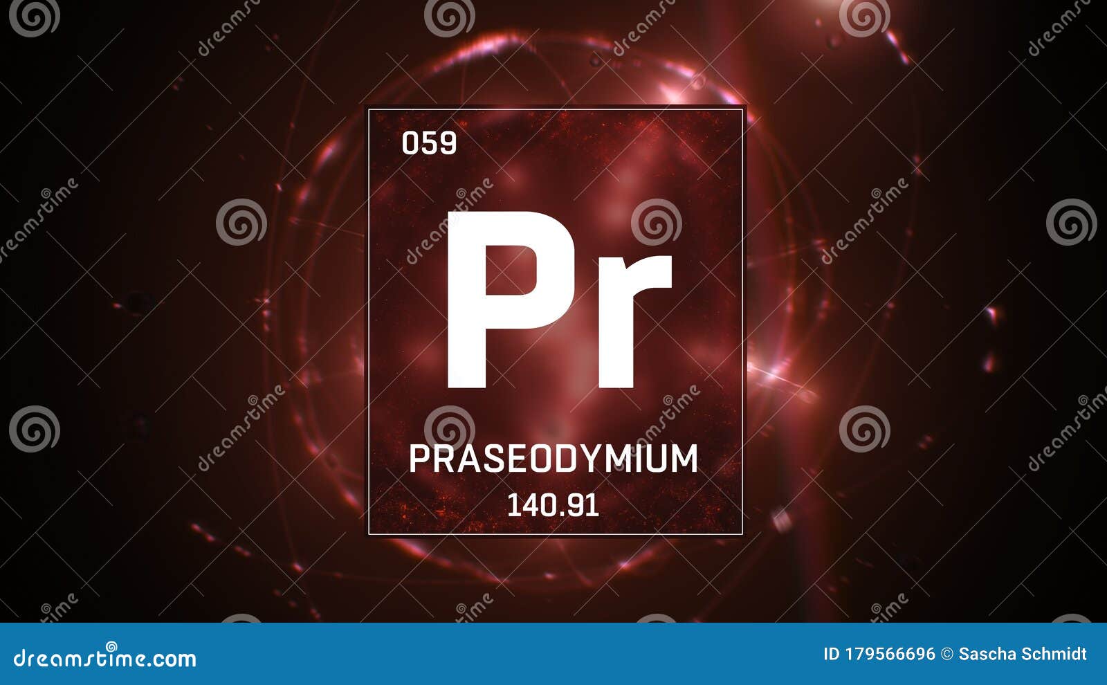 Praseodymium As Element 59 of the Periodic Table 3D Illustration on Red ...