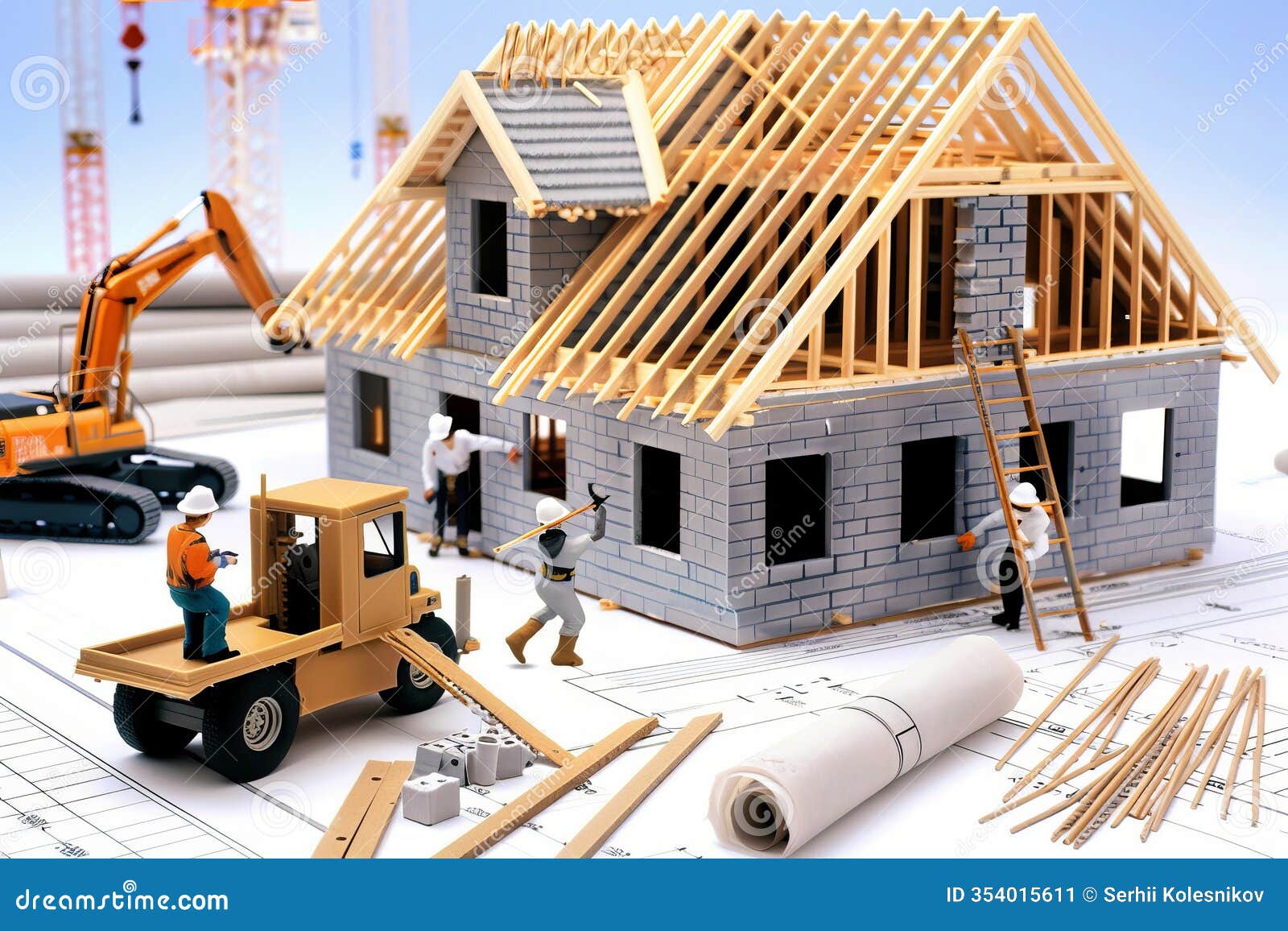 3d Illustration of Private House Construction Project Detailed ...