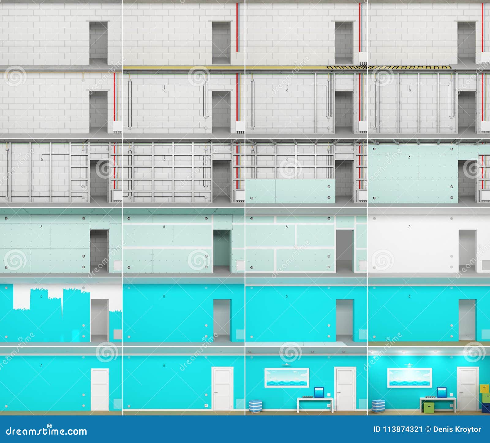 The Process of Building a Room Stock Illustration - Illustration of ...