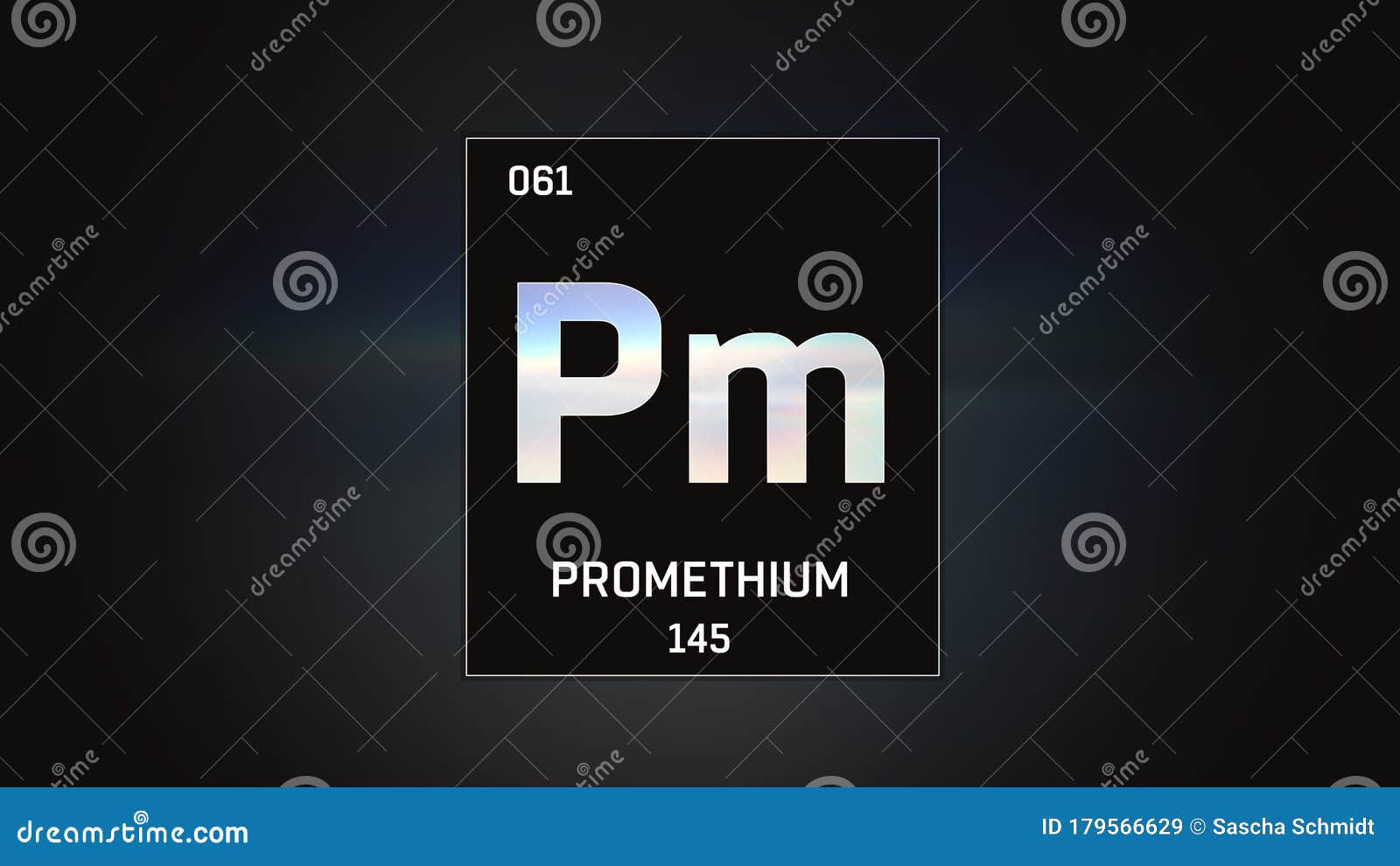 Promethium As Element 61 of the Periodic Table 3D Illustration on Grey ...