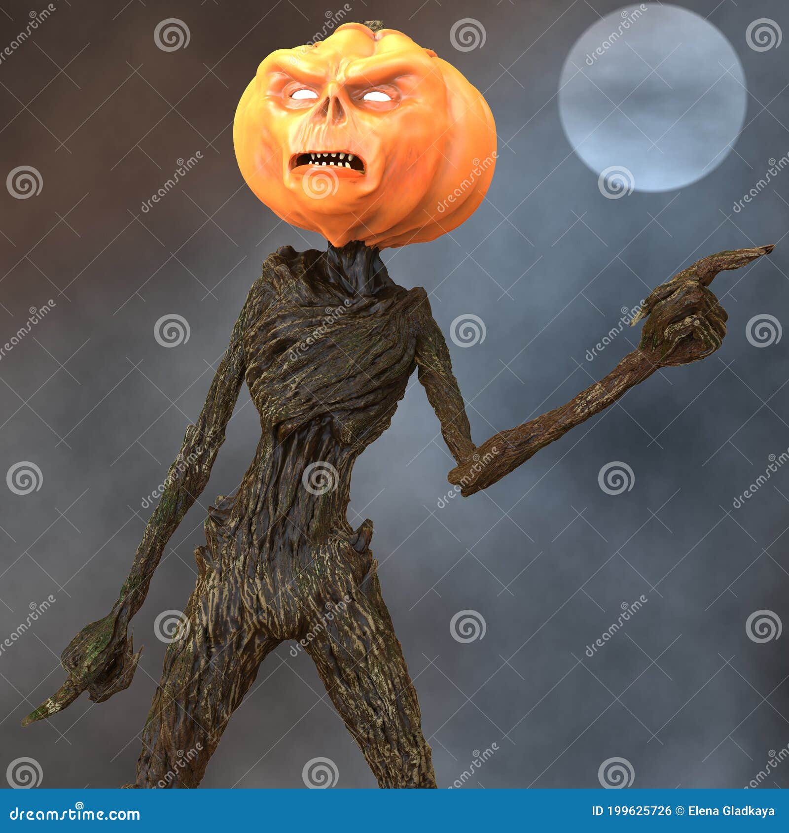 Pumpkin Monster Under the Full Moon 3d Illustration Stock Illustration ...