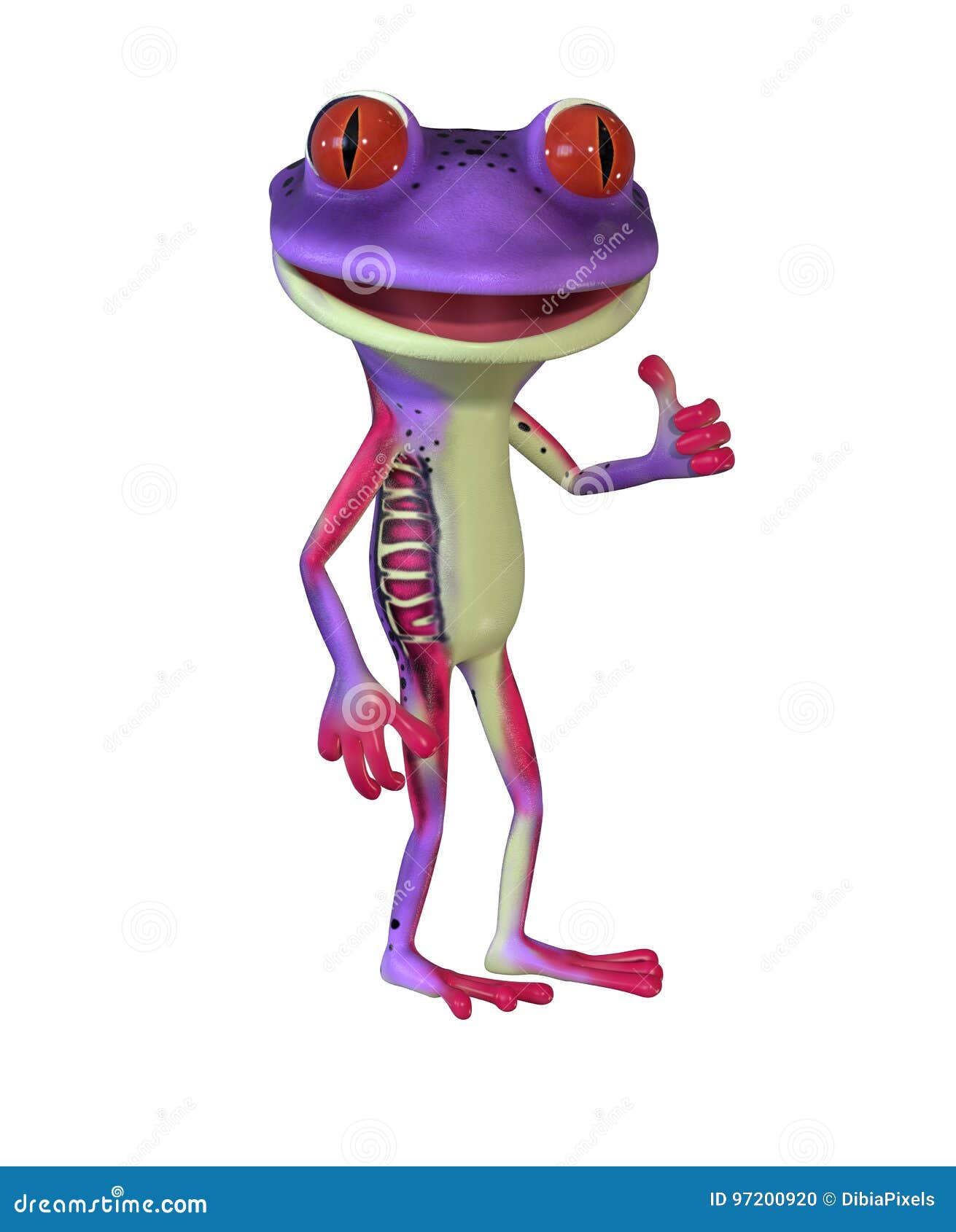 3d Illustration of a Purple Cartoon Tree Frog. Stock Illustration ...