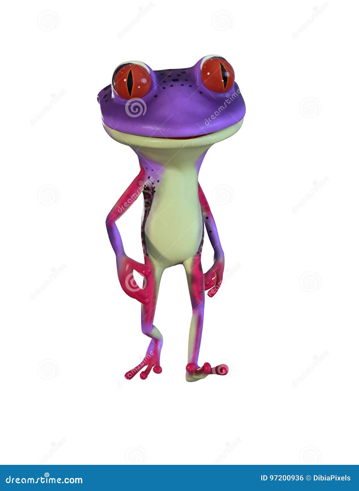 3d Illustration of a Purple Cartoon Tree Frog. Stock Illustration ...