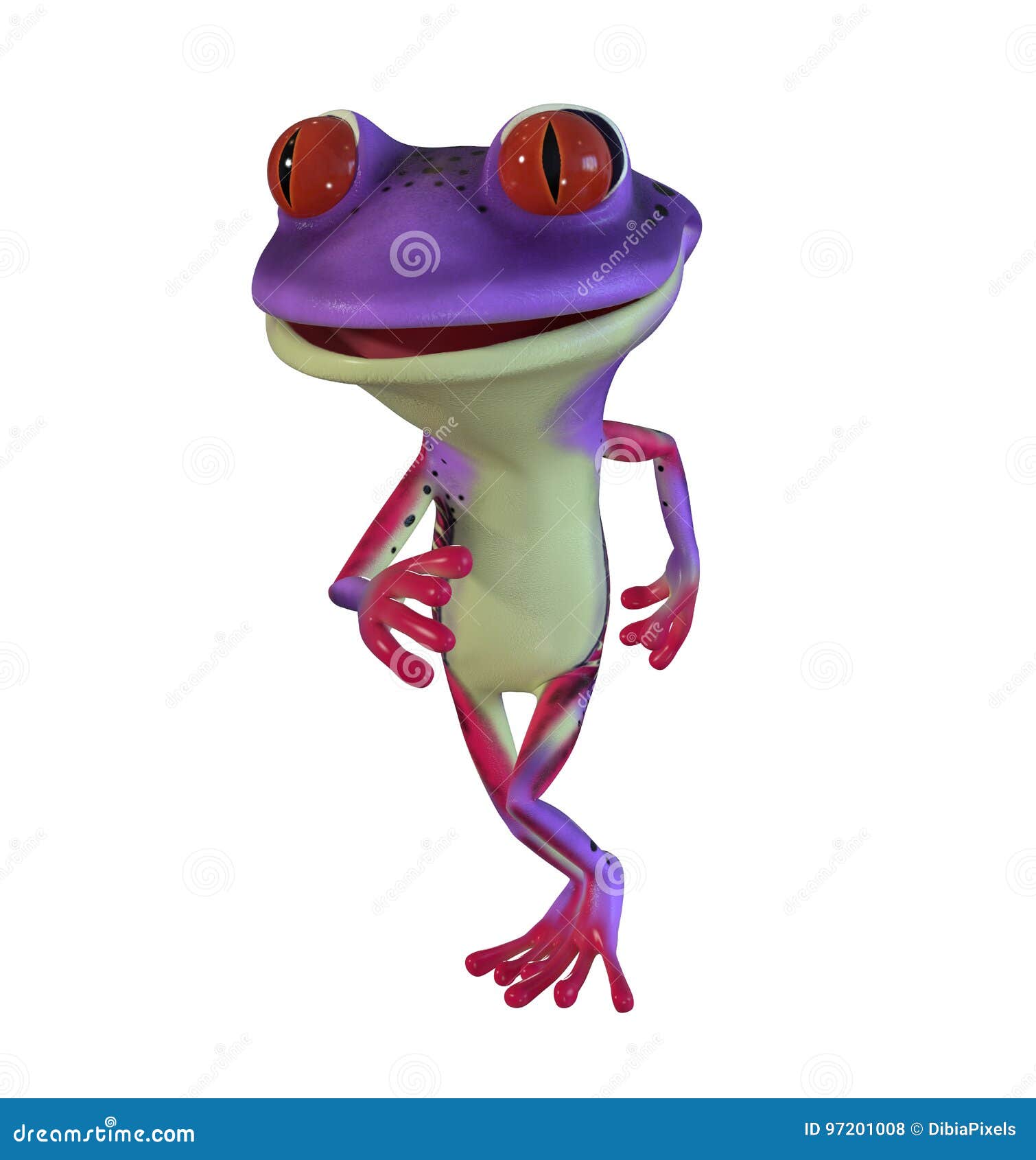 3d Illustration of a Purple Cartoon Tree Frog. Stock Illustration ...