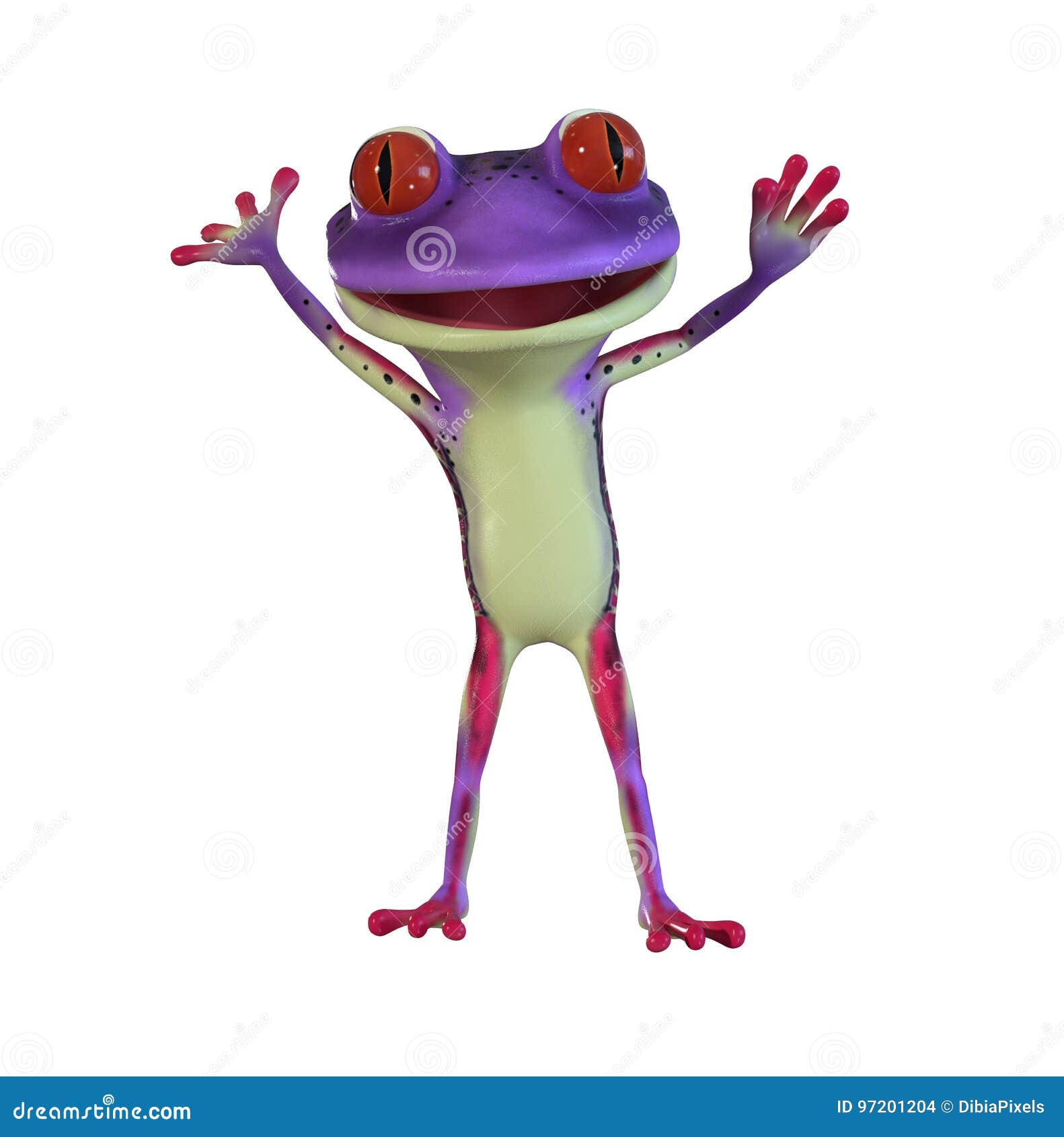 3d Illustration of a Purple Cartoon Tree Frog. Stock Illustration ...