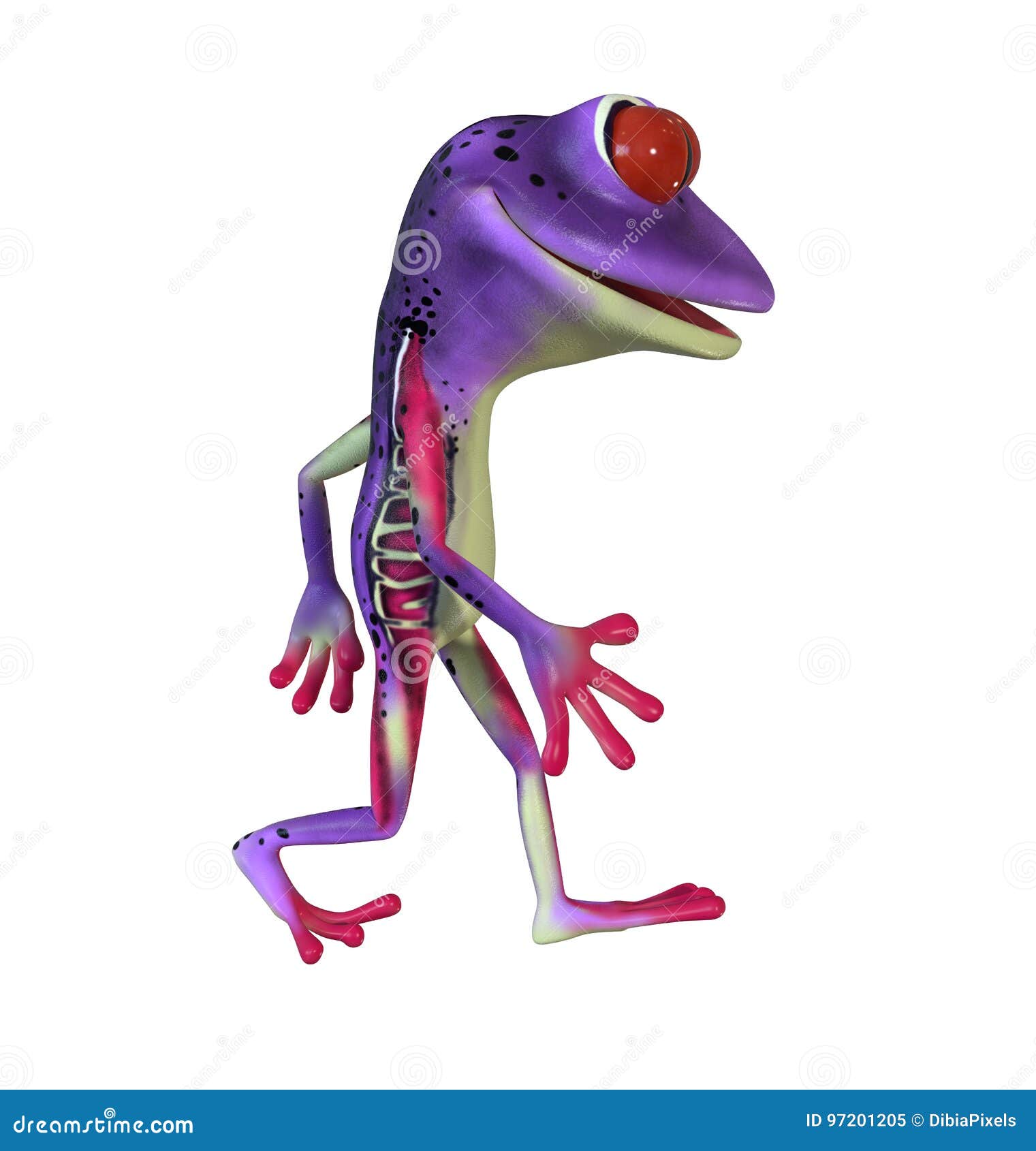 3d Illustration of a Purple Cartoon Tree Frog. Stock Illustration ...