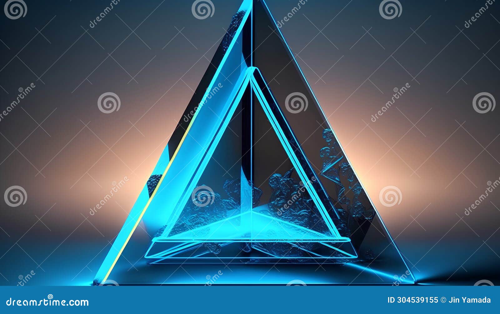3d Illustration of a Pyramid with Blue Neon Lights on a Dark Background ...