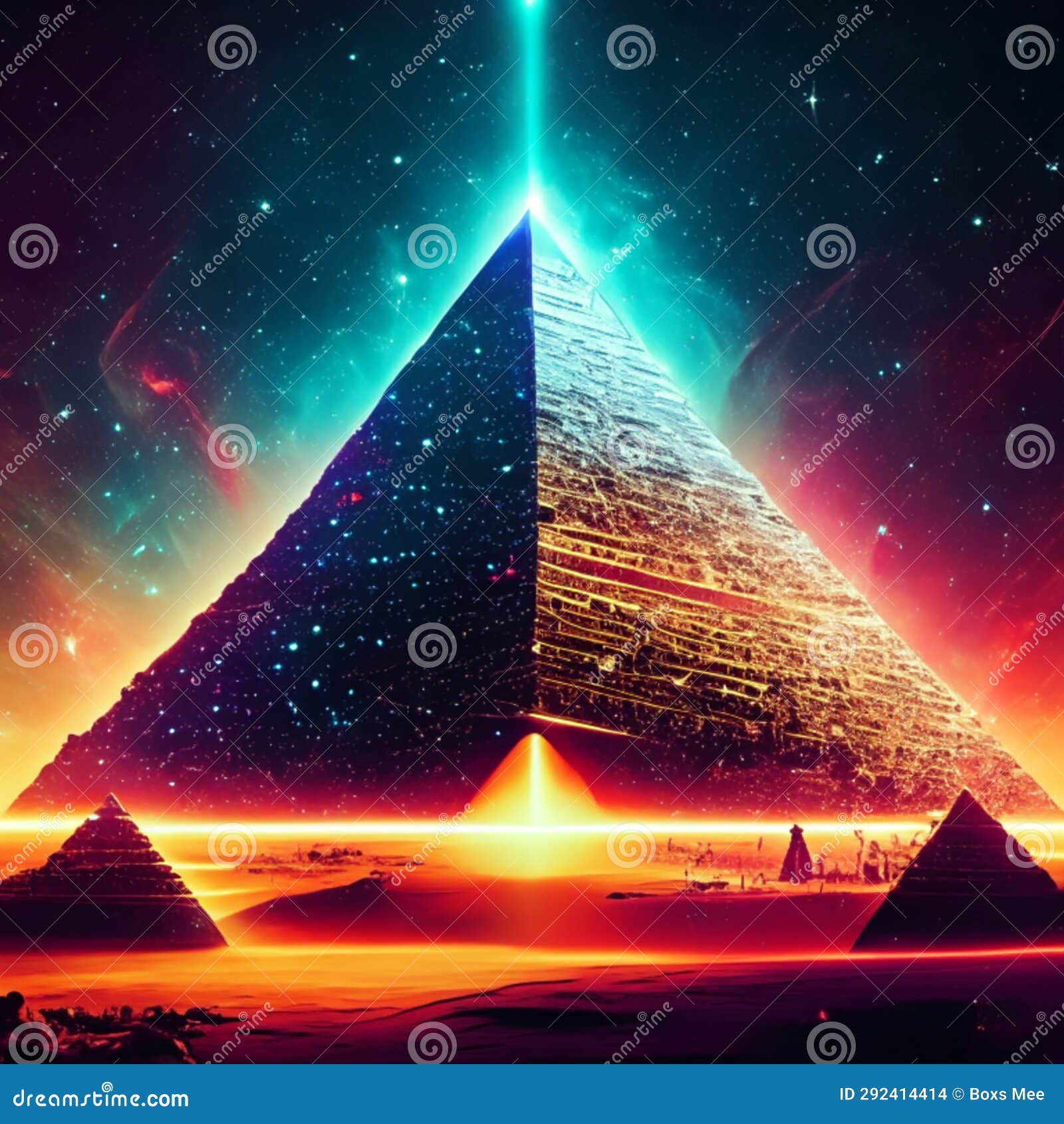 3d Illustration of Pyramids and Neon Lights in the Background. AI ...