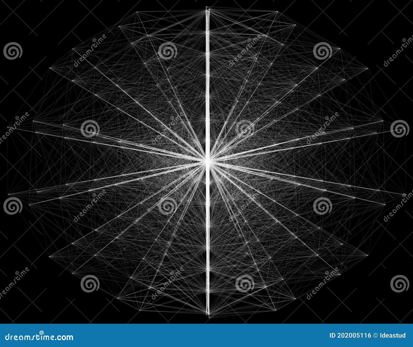 3D Illustration of Radial Connection Structure on Black Background ...
