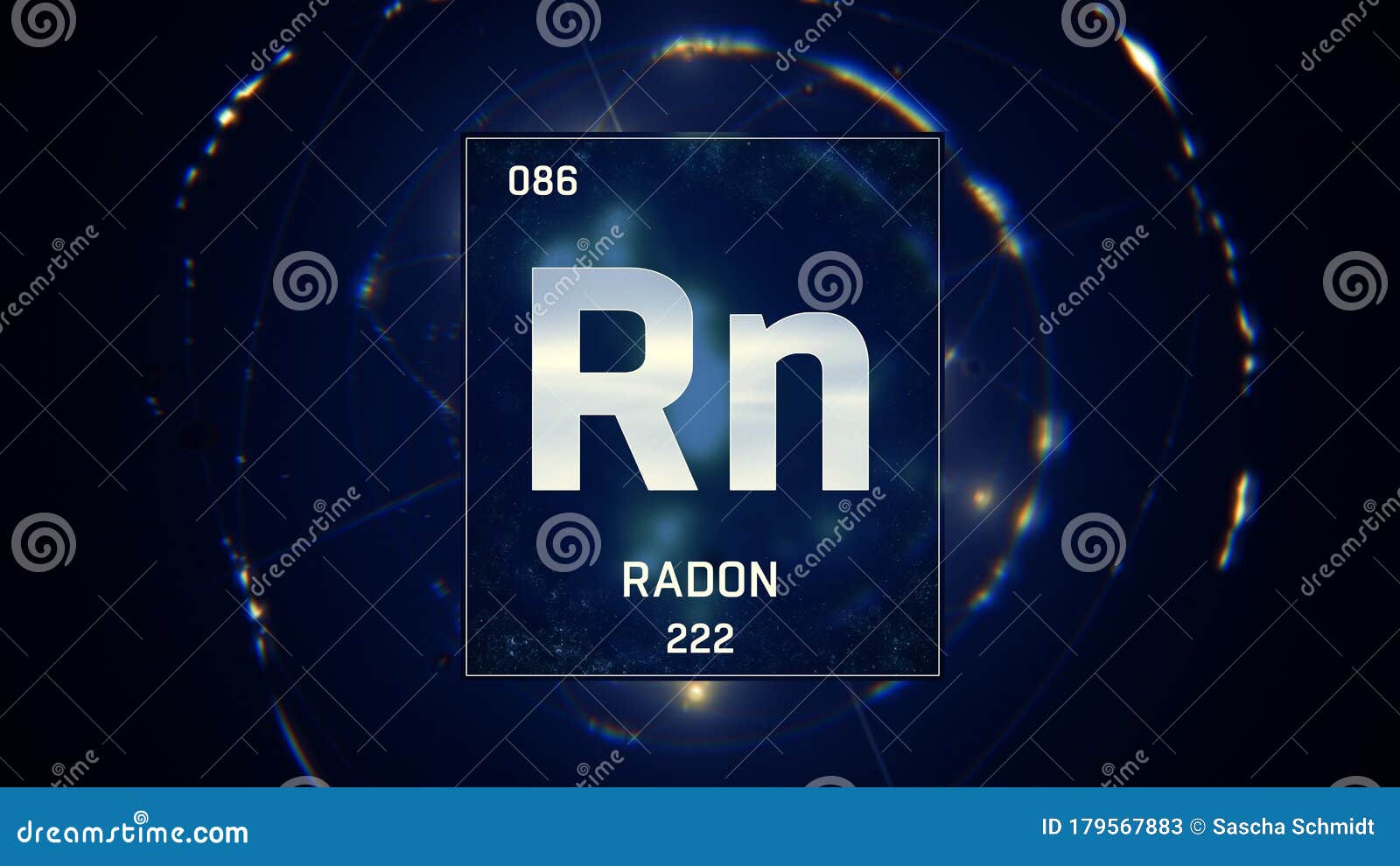 Radon As Element 86 of the Periodic Table 3D Illustration on Blue ...