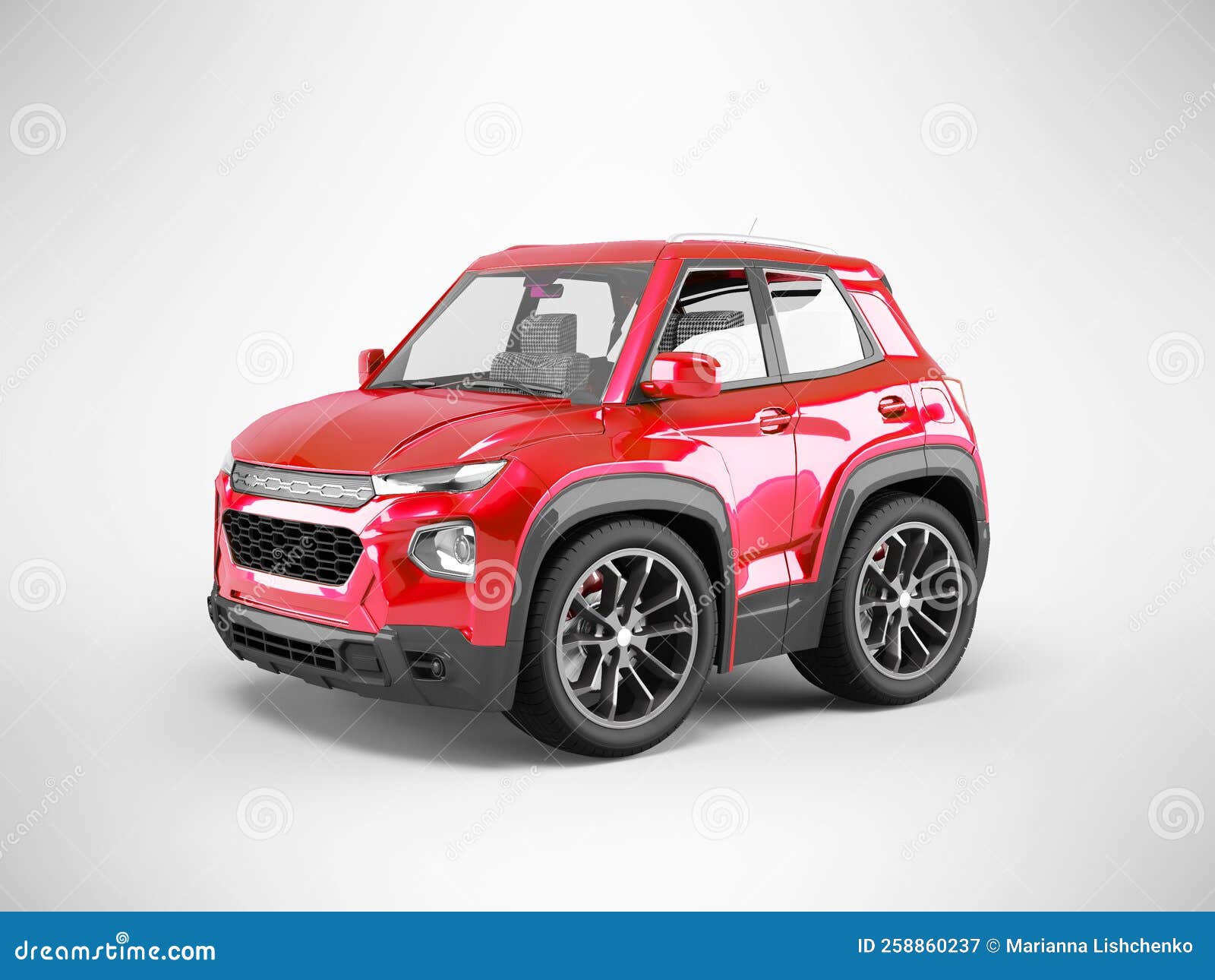 3d Illustration of Red Car Front Cartoon Style on Gray Background with ...