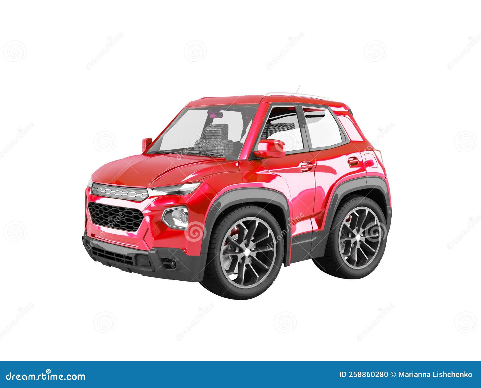 3d Illustration of Red Car Front Cartoon Style on White Background No ...