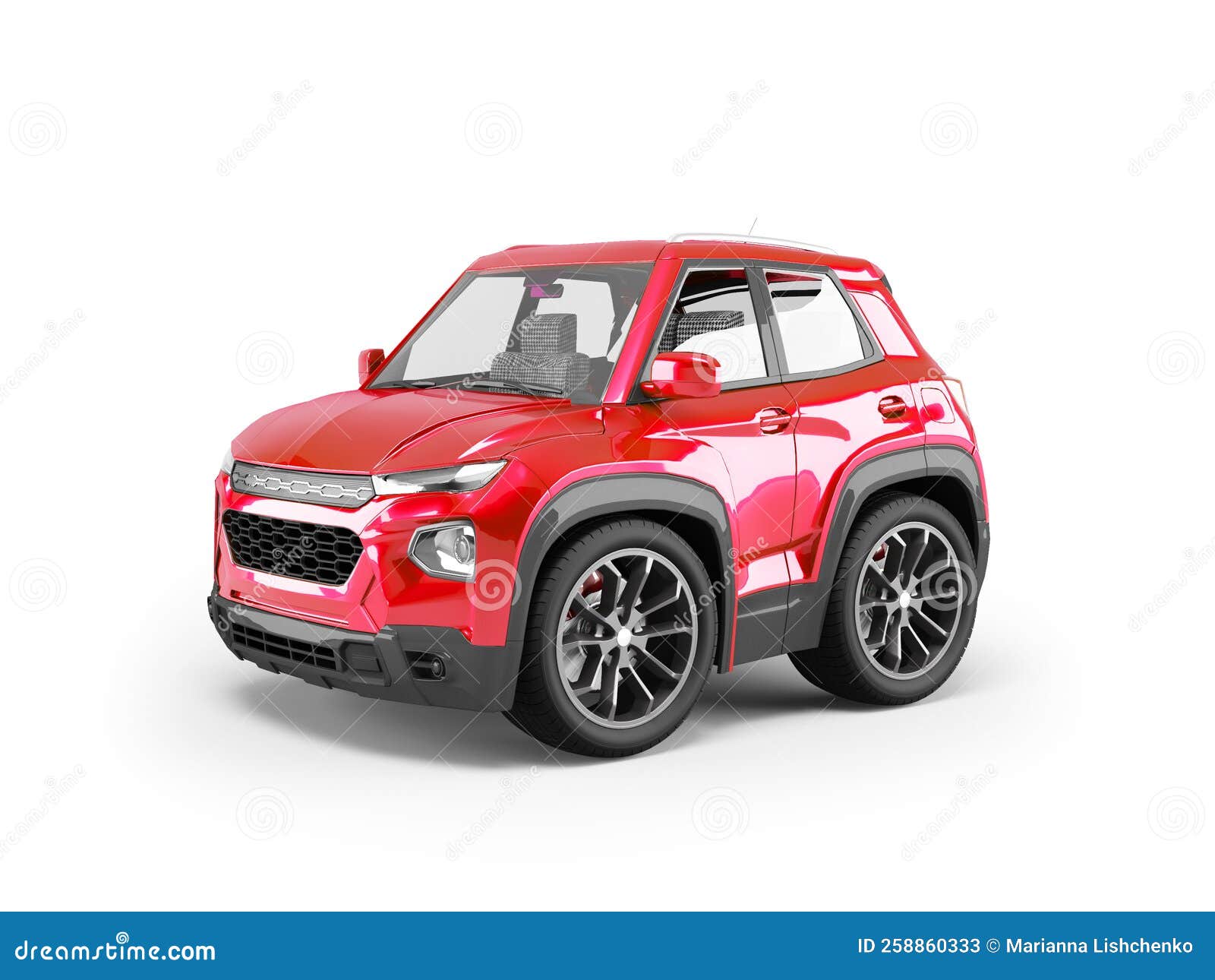 3d Illustration of Red Car Front Cartoon Style on White Background with ...