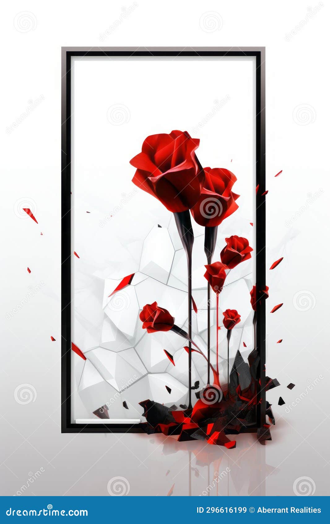 3d Illustration of Red Roses in a Frame on a White Background Stock ...