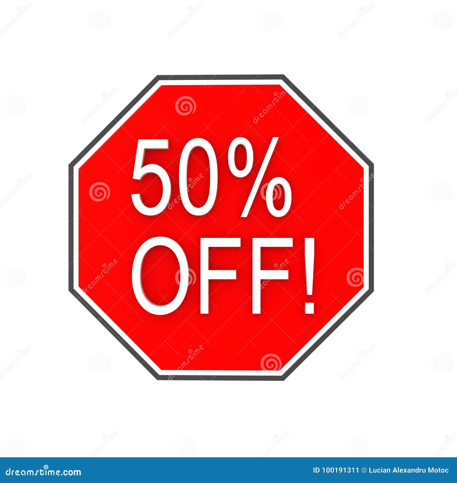 3D Illustration of Red Sign Saying 50 OFF Stock Illustration ...