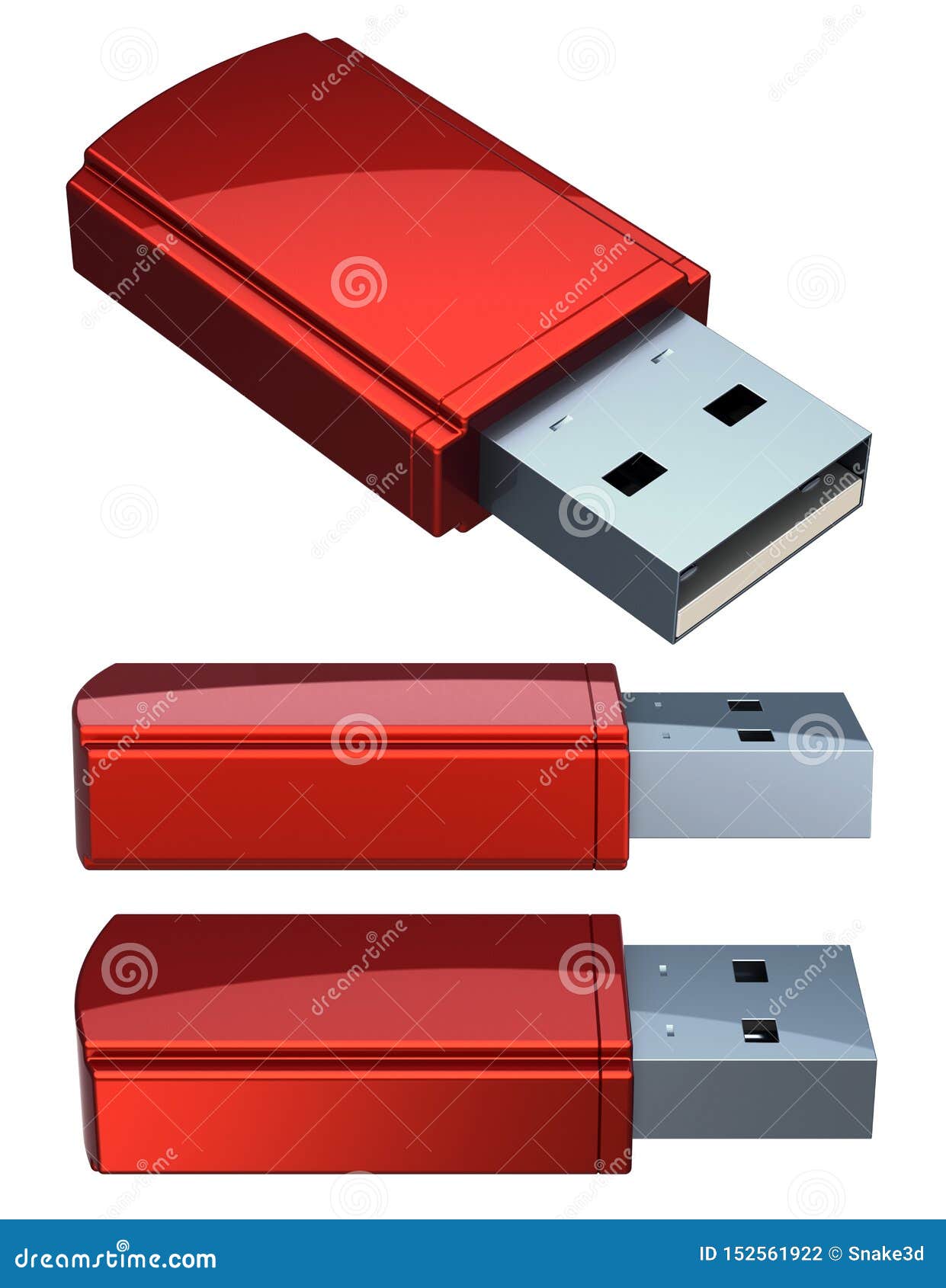3d Illustration of Red USB Flash Drive Memory Stick Set Close-up Stock ...