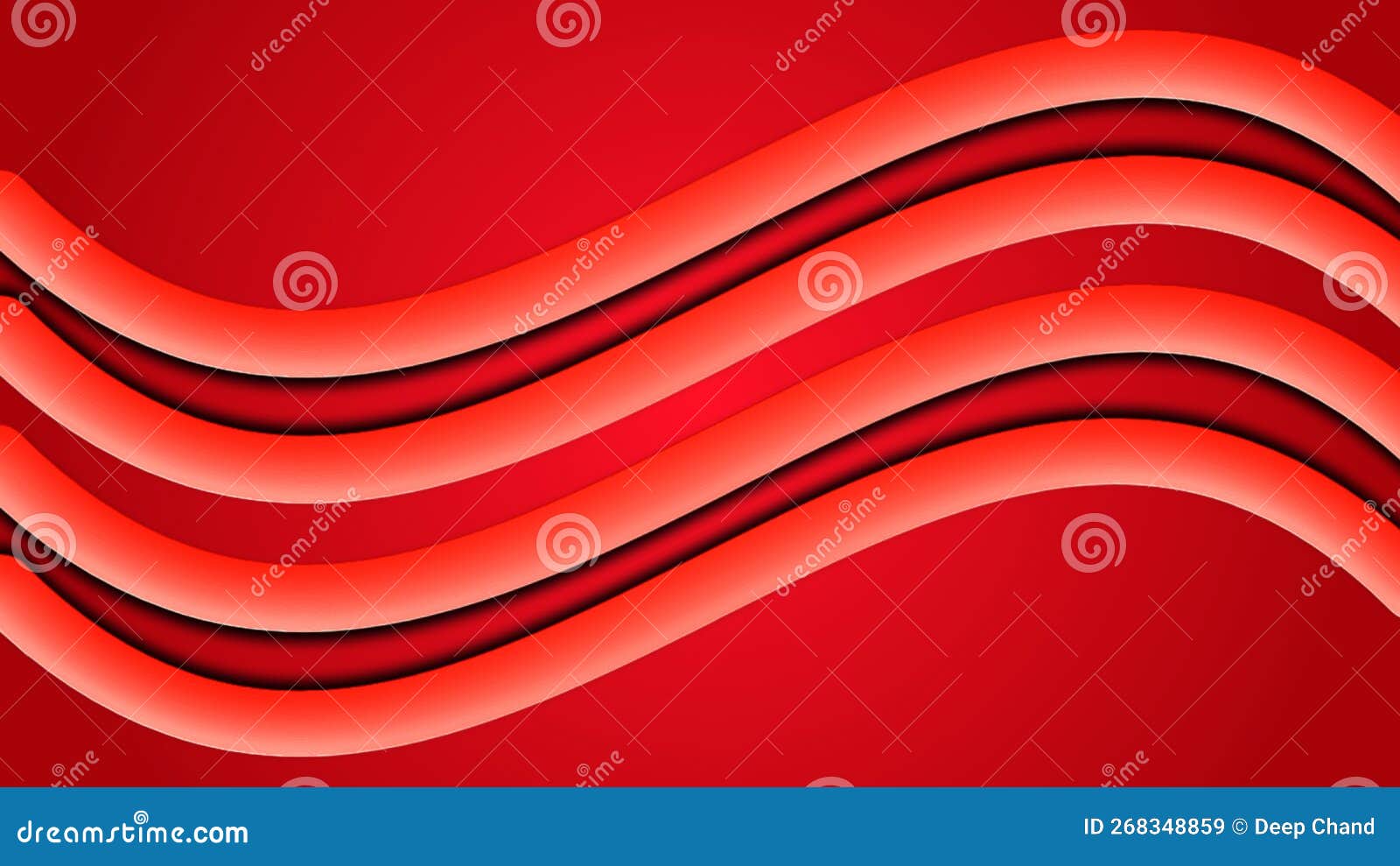 3D Illustration Red Waves on Bright Red Background Stock Illustration ...