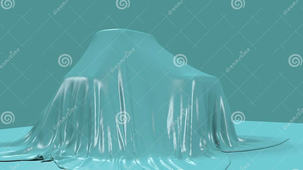 Render of Blue Fabric Falling Down and Cover Mysterious Object Stock ...