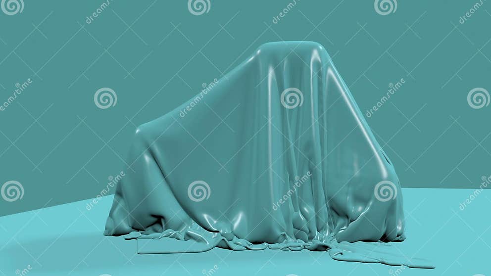 Render of Blue Fabric Falling Down and Cover Mysterious Object Stock ...