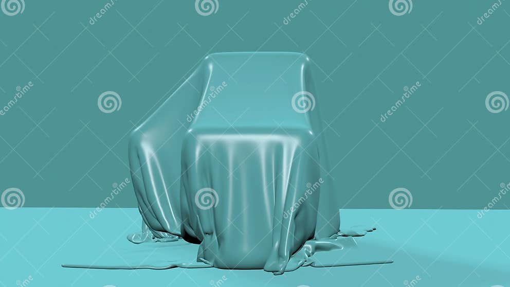 Render of Blue Fabric Falling Down and Cover Mysterious Object Stock ...