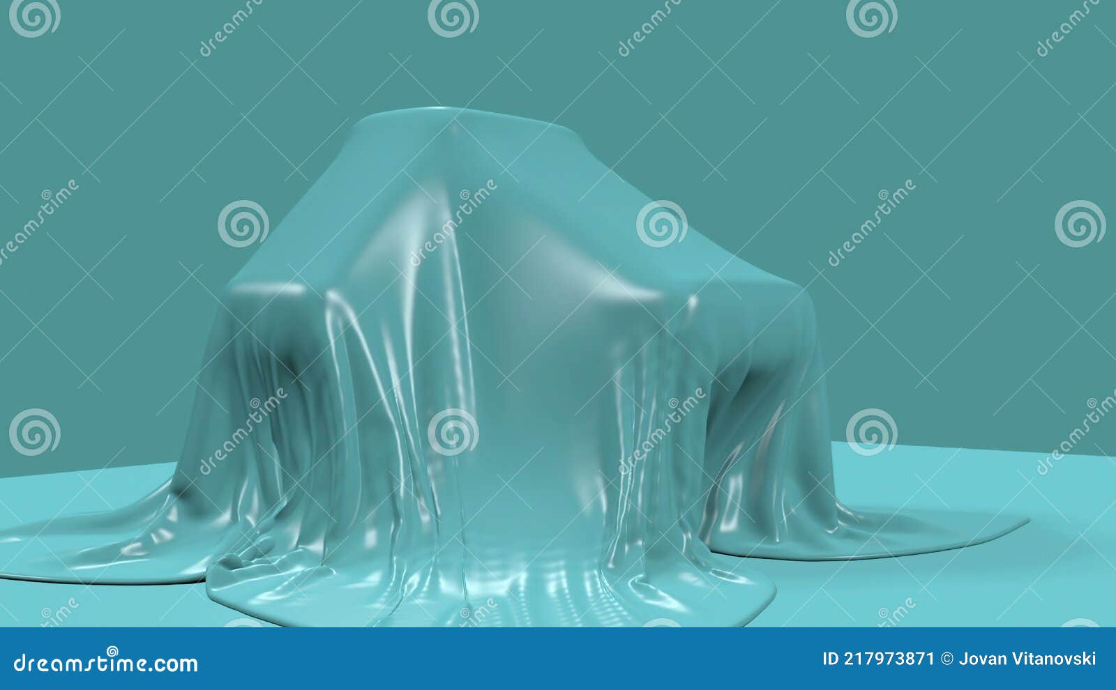 Render of Blue Fabric Falling Down and Cover Mysterious Object Stock ...