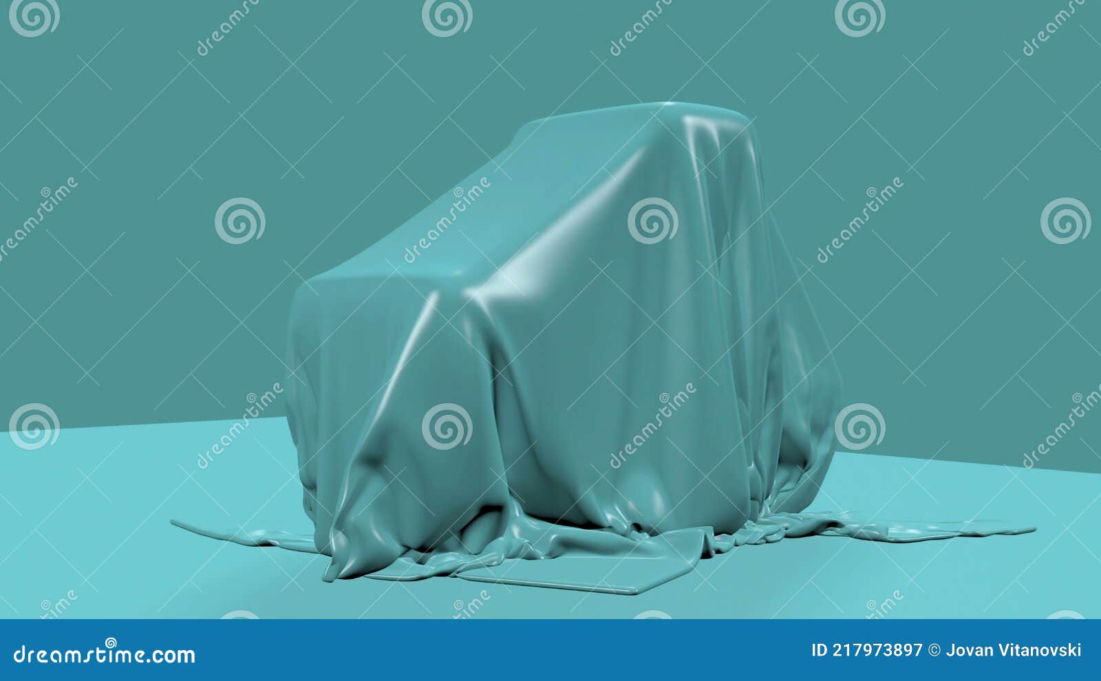 Render of Blue Fabric Falling Down and Cover Mysterious Object Stock ...