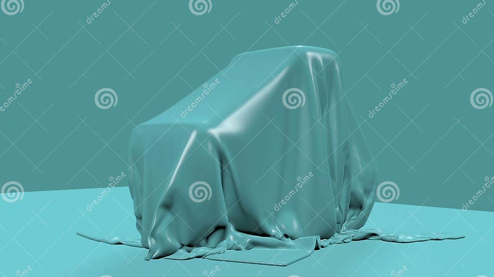 Render of Blue Fabric Falling Down and Cover Mysterious Object Stock ...