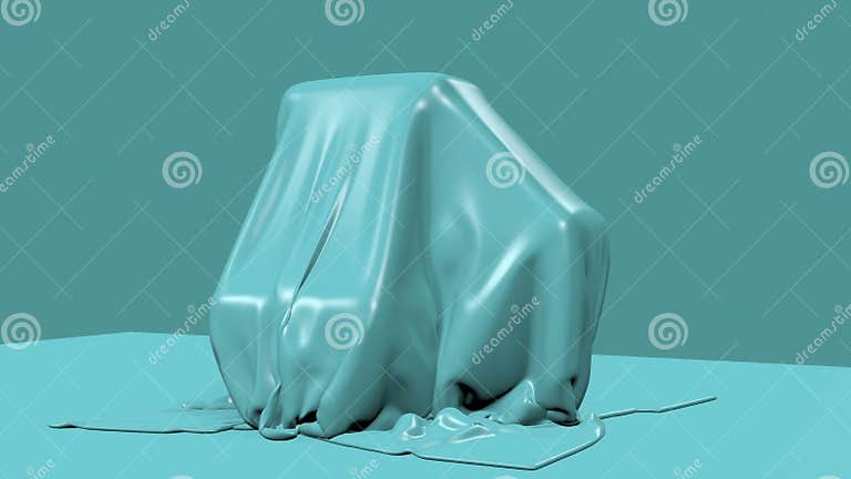 Render of Blue Fabric Falling Down and Cover Mysterious Object Stock ...
