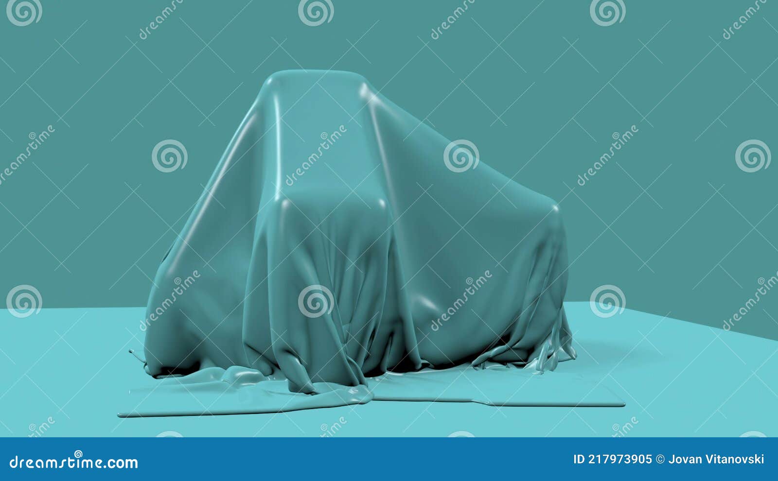 Render of Blue Fabric Falling Down and Cover Mysterious Object Stock ...