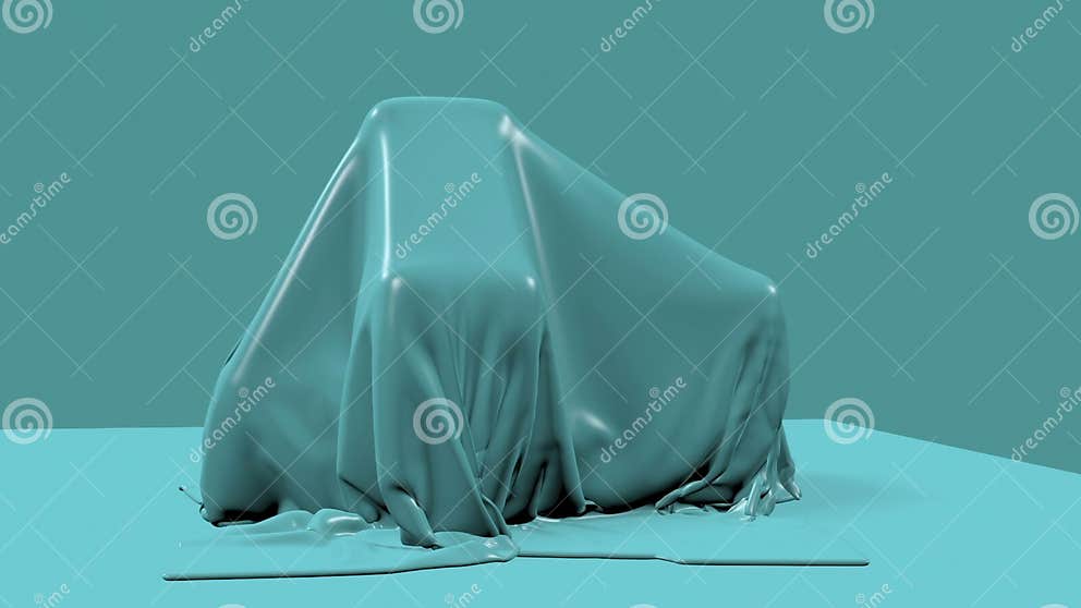 Render of Blue Fabric Falling Down and Cover Mysterious Object Stock ...