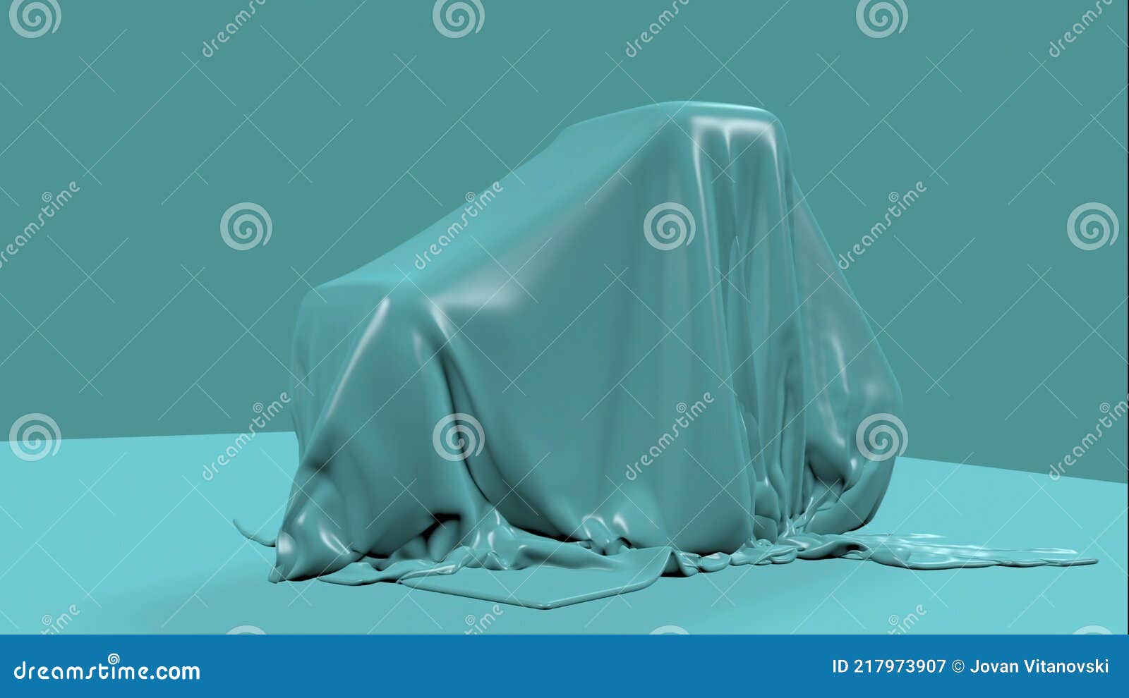 Render of Blue Fabric Falling Down and Cover Mysterious Object Stock ...
