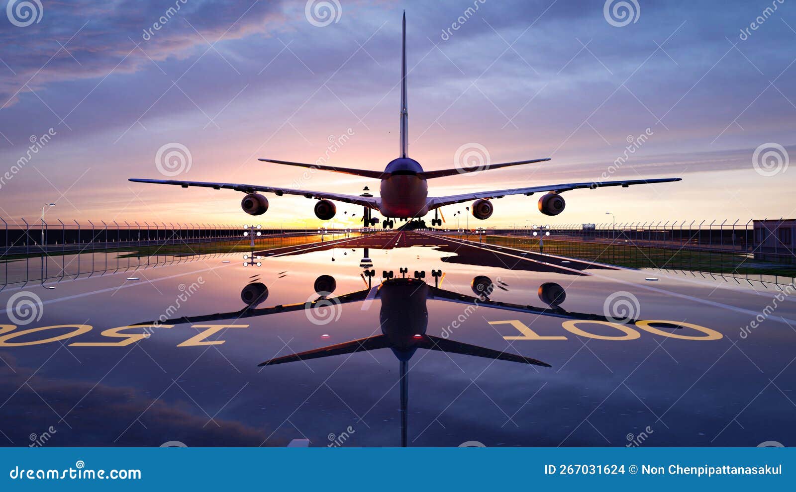 3D Illustration Render. Passenger Plane is Landing during a Wonderful ...