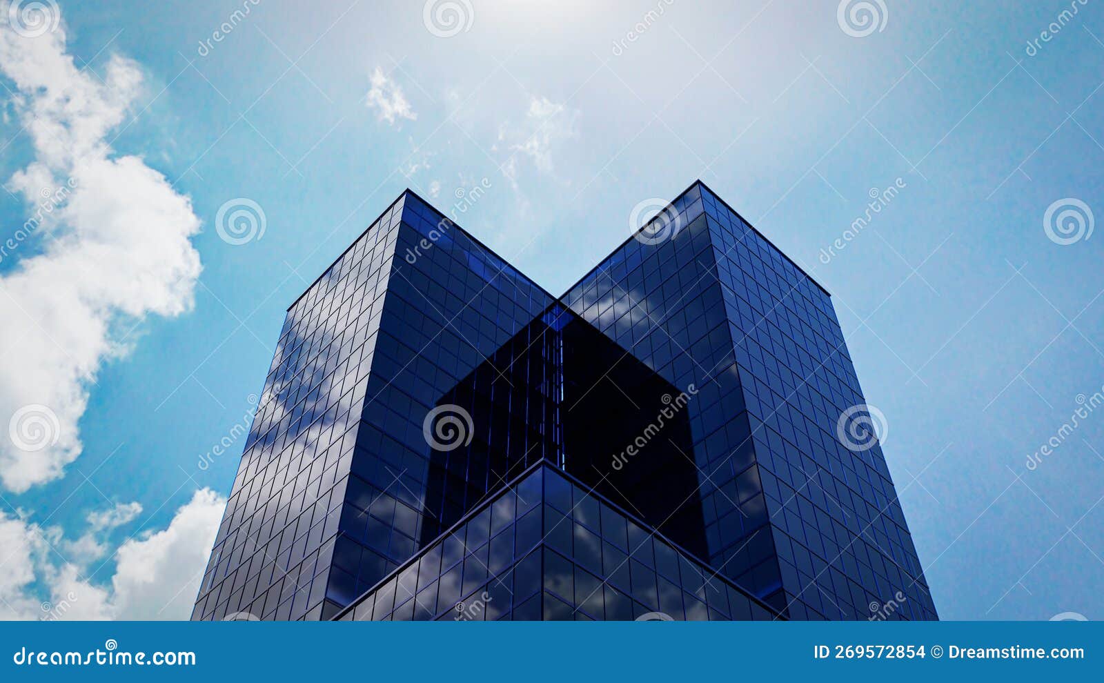 3d Render. Perspective, the Skyscraper is Directed To the Sky. Blue ...