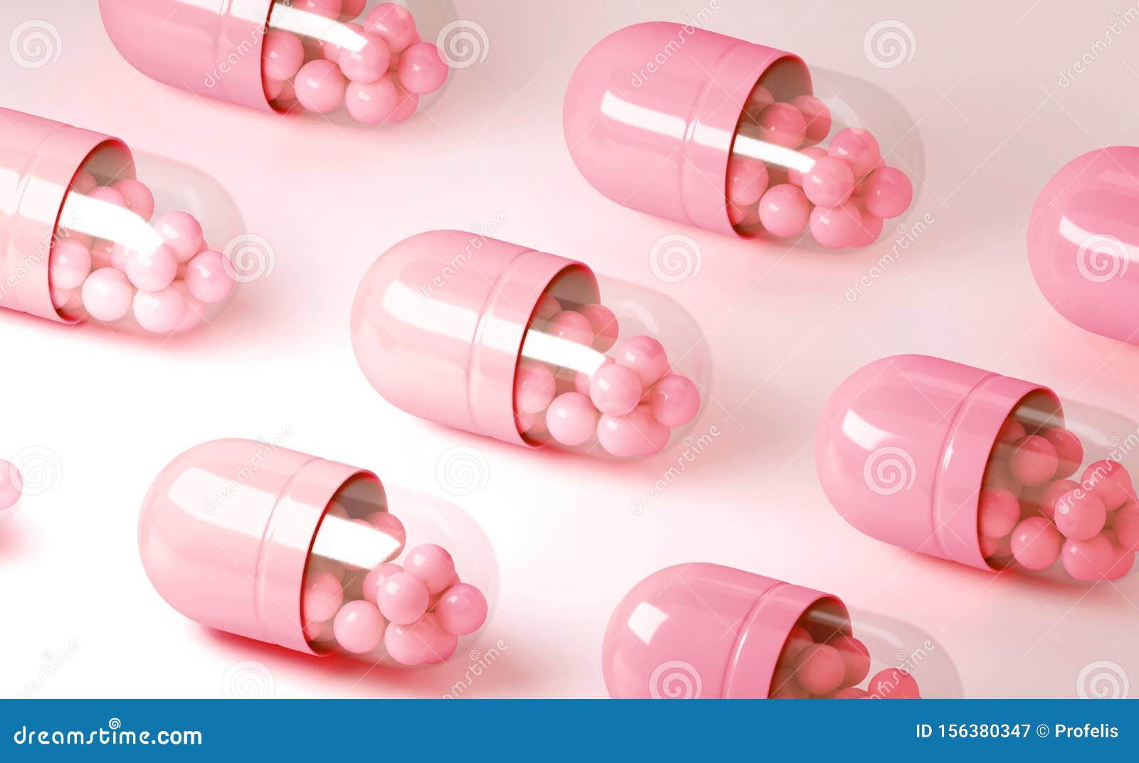 3d Illustration of a Render of Pink Capsule Pills on a Light Background ...