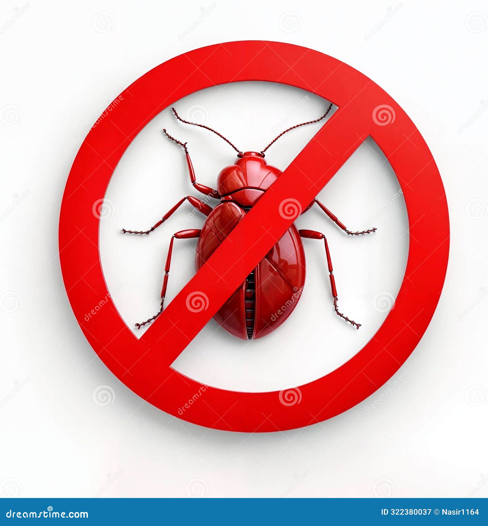 3d Illustration Render of a Red Bug Inside Prohibited No Symbol Icon ...