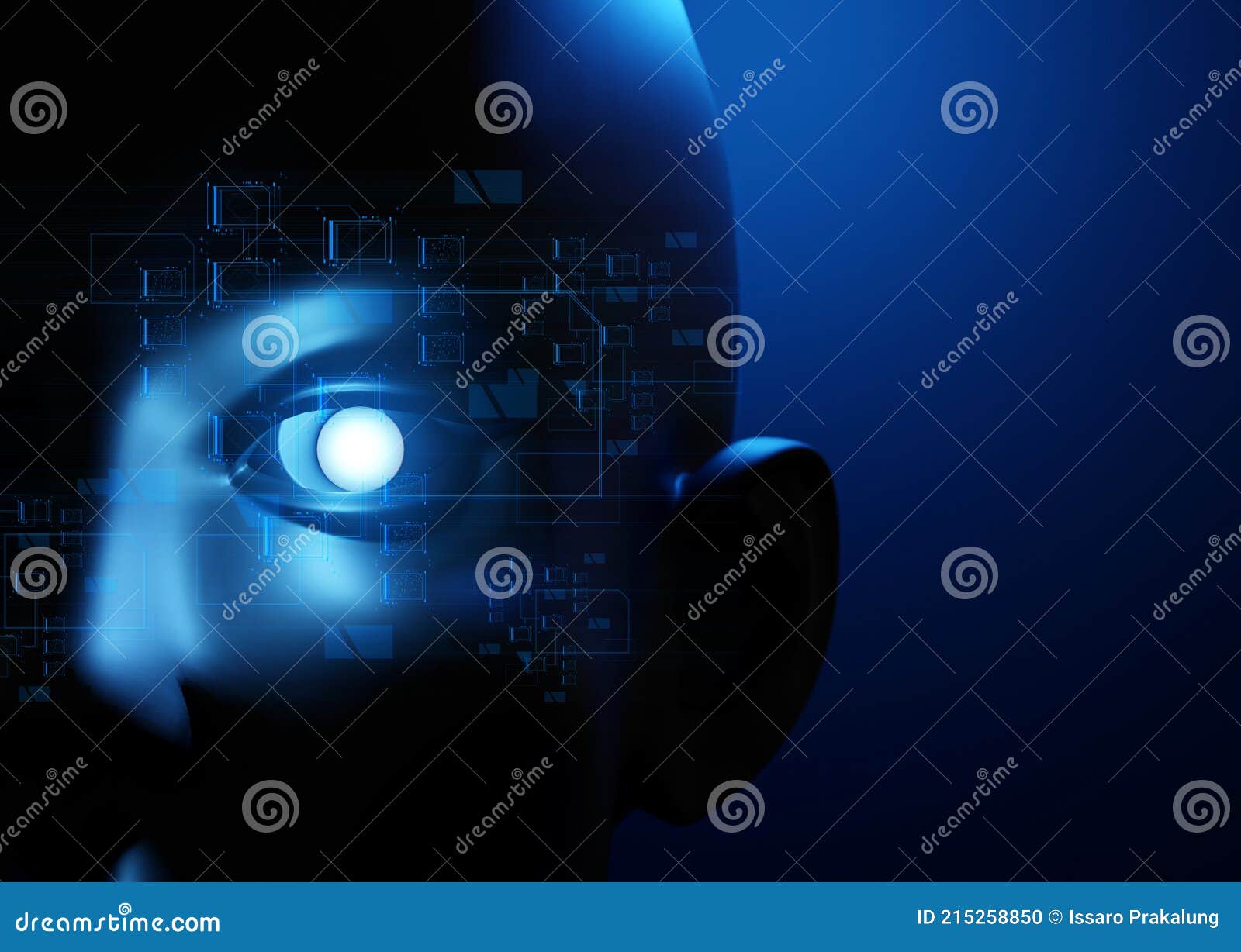 3d Illustration Rendering, Ai Robot Head Bionic Face with Data Internet ...